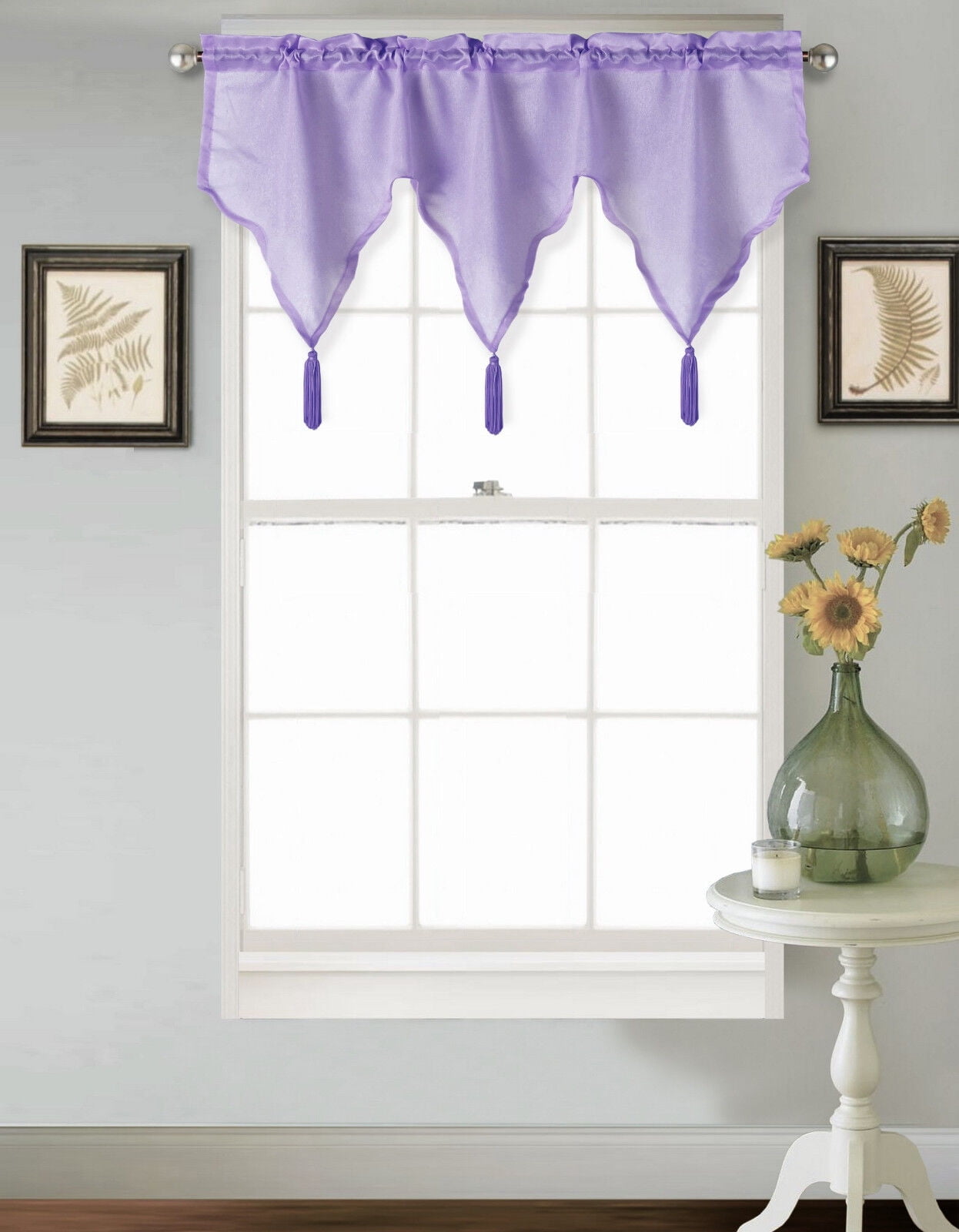 1PC Rod Pocket Faux Silk Window Ascot Beaded Tassel Swag Topper Valance ...