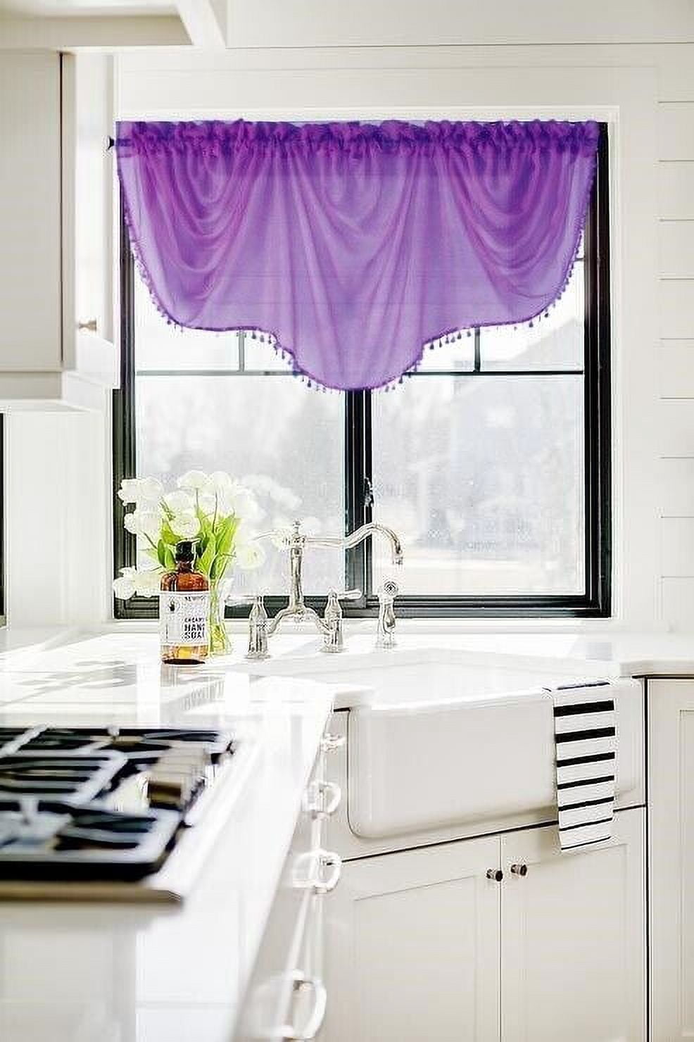 1PC Rod Pocket Faux Silk Window Ascot Beaded Tassel Swag Topper Valance ...