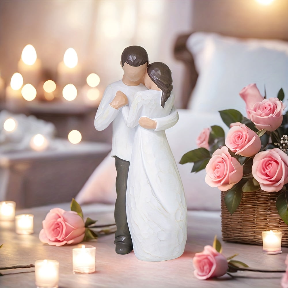 1PC Romantic White Resin Couple Figurine, Intimate Pose Heartwarming ...
