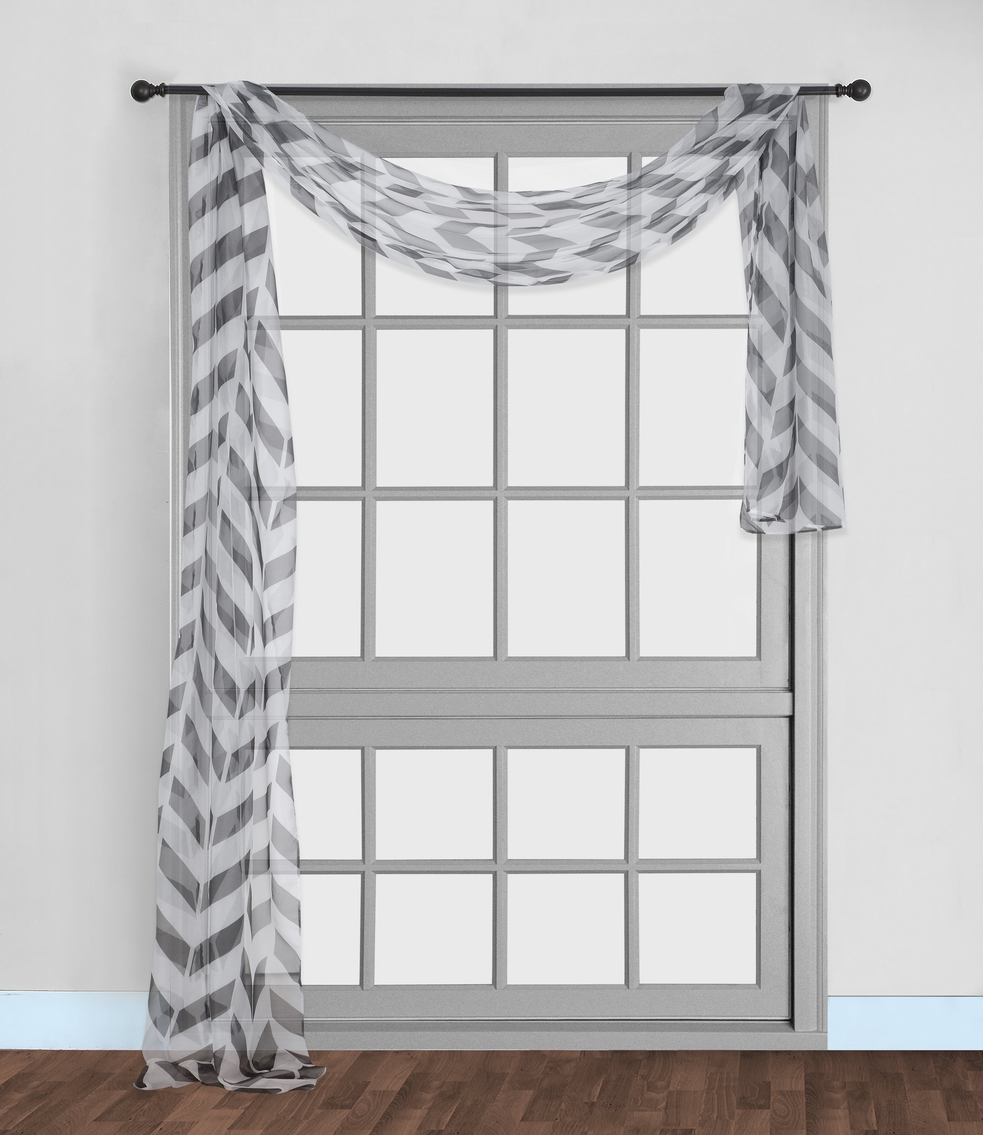 1PC S38 SCARF VALANCE SHEER VOILE TRELLIS GEOMETRIC GREY/WHITE SEE THRU ...