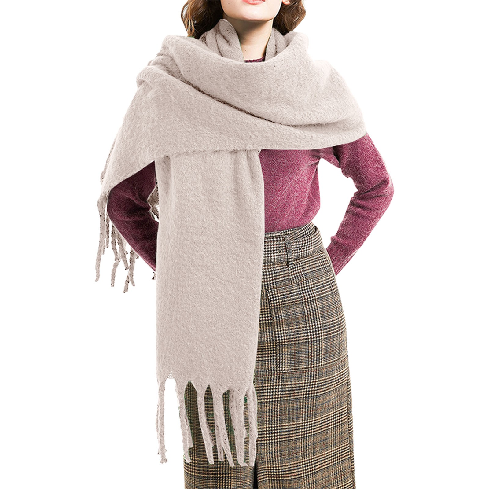 1PC Scarf Beige Polyester Autumn And Winter New Coarse Fringed Circle ...