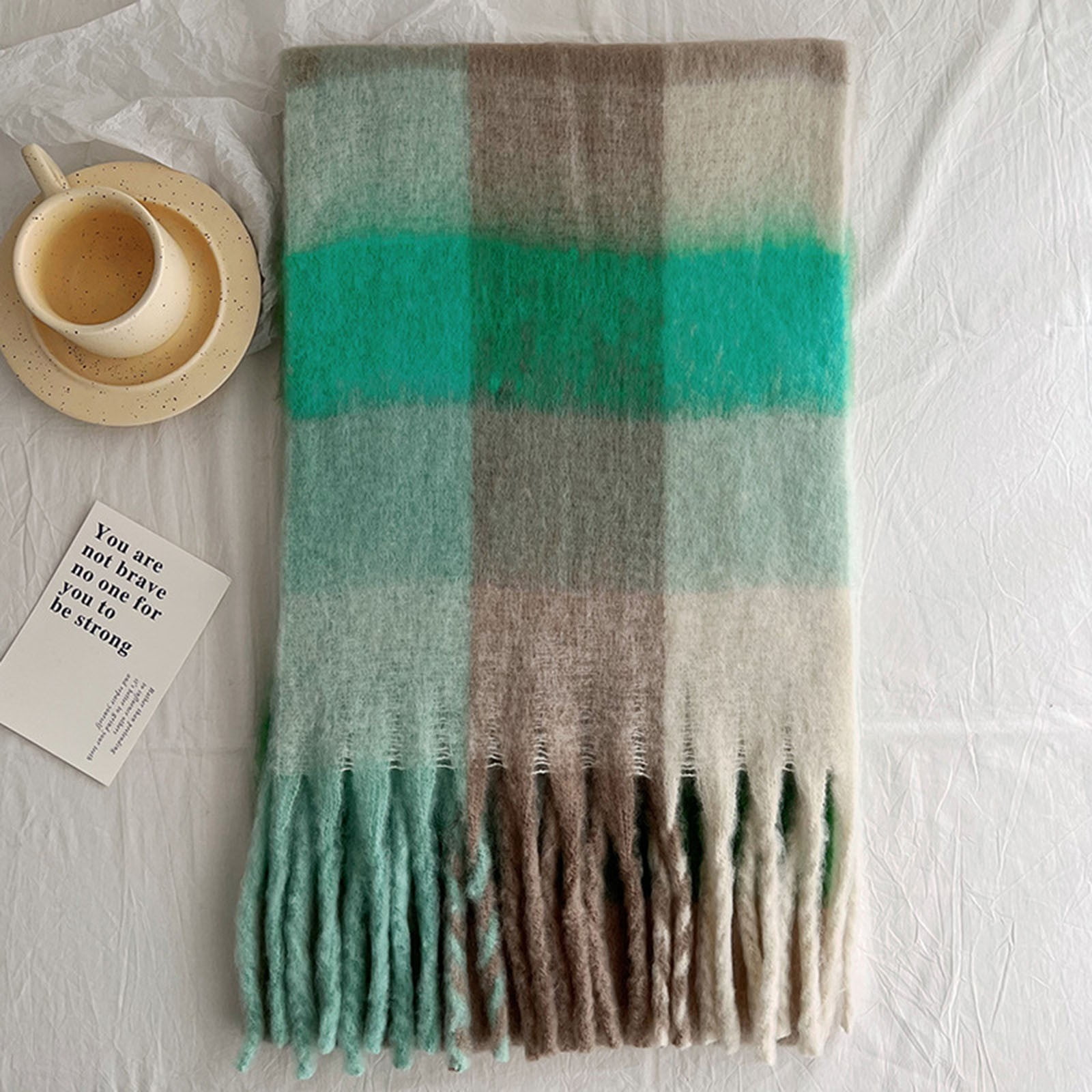 1PC Scarf Black Polyester Women Fall Winter Scarf Classic Tassel Plaid ...