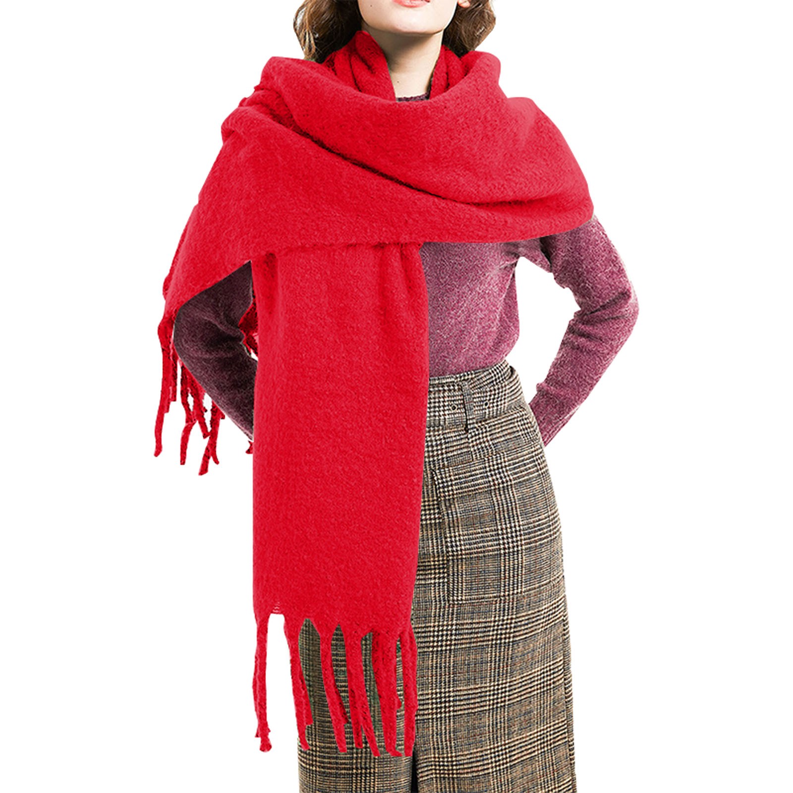 1PC Scarf Red Polyester Autumn And Winter New Coarse Fringed Circle ...