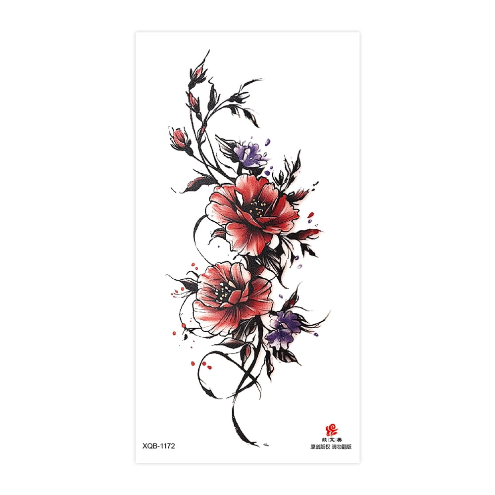 1PC Sexy Flower Temporary for Women Waterproof Rose Butterfly Fake ...