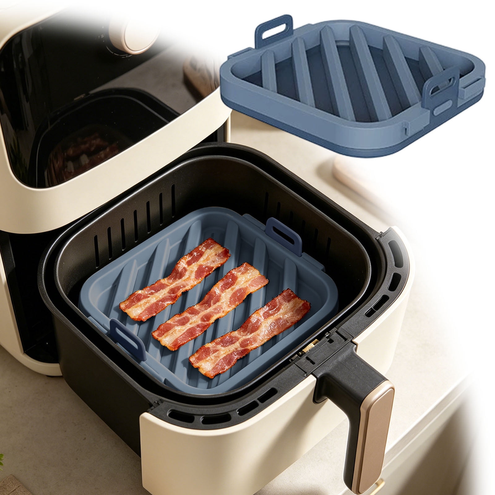 1PC Silicone Air Fryer Perforated Heating Tray with Handles, Reusable ...