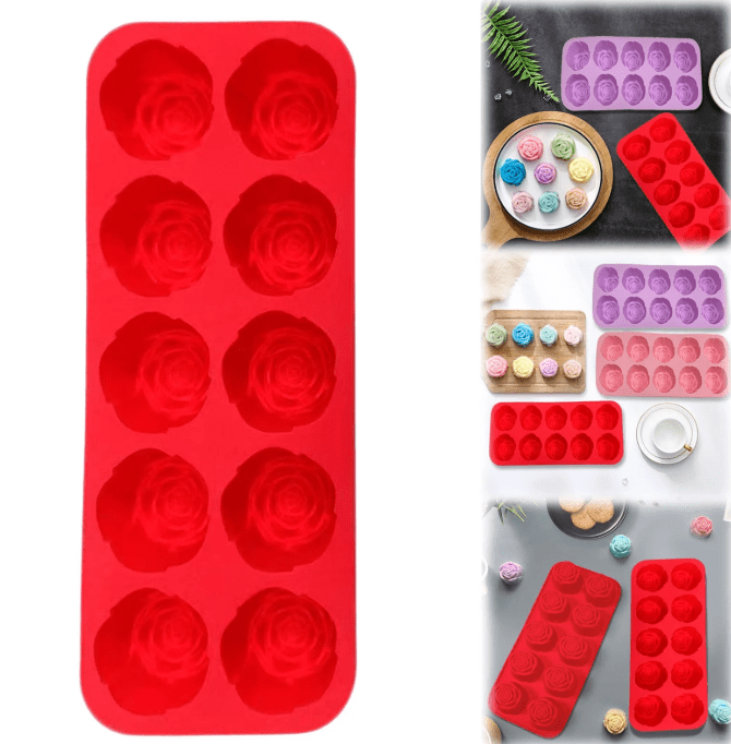 1PC Silicone Rose Chocolate Mold, 10-Cavity Flower Fondant Mousse Mold ...