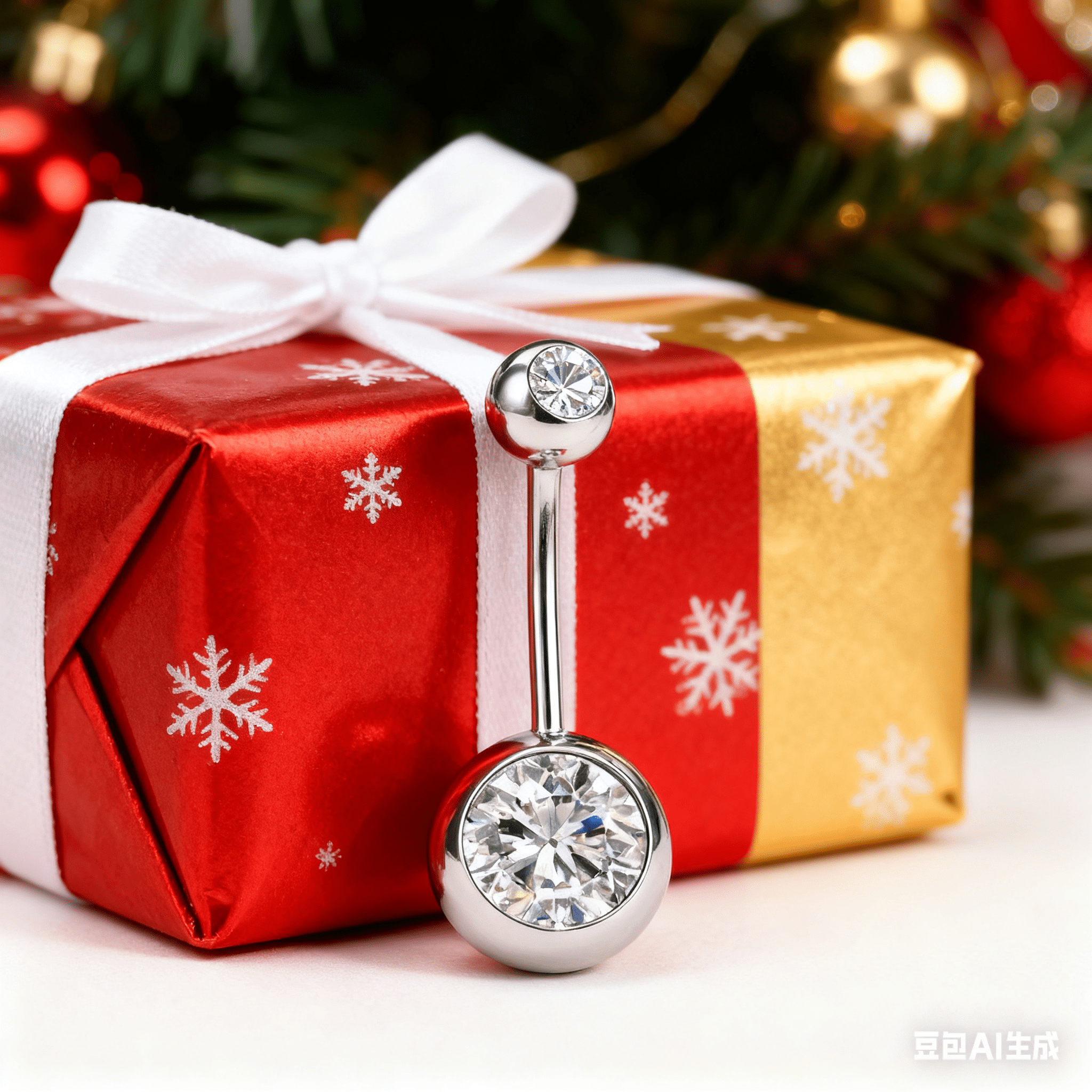 1PC Silver Double Diamond Stainless Steel Belly Button Ring Navel ...