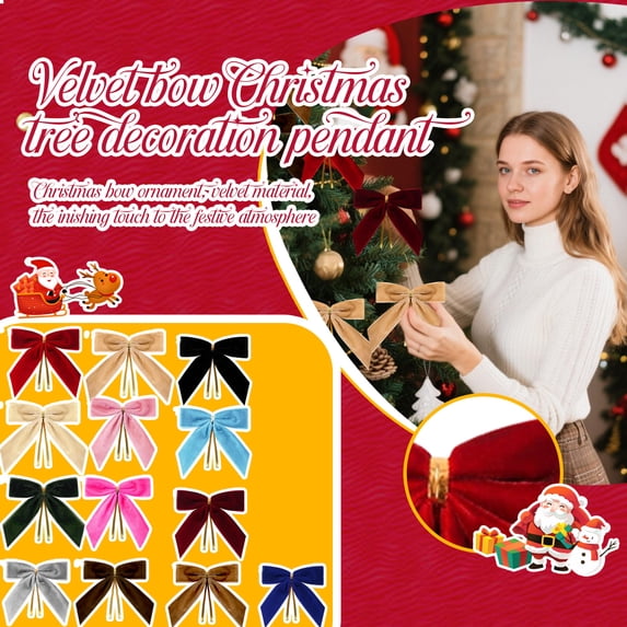 1PC Small Velvet Christmas Bows for Xmas Tree Decor Holiday Party ...