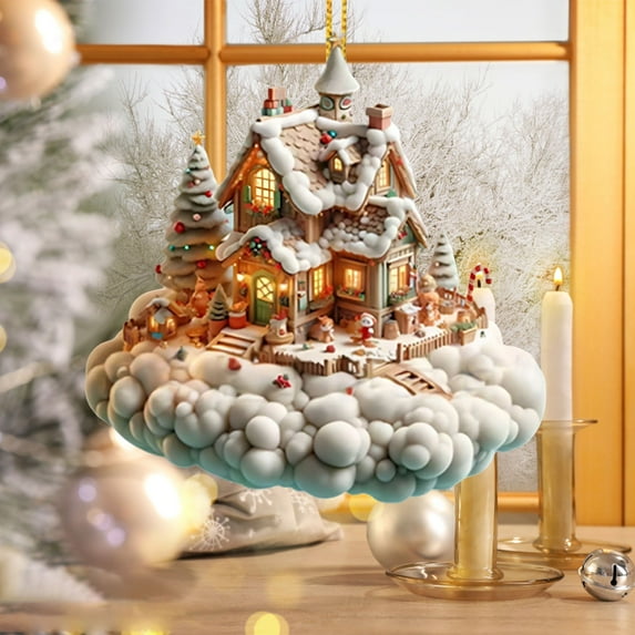 1PC Snow Village Houses Ornament, Christmas Hanging Village Houses Tree ...