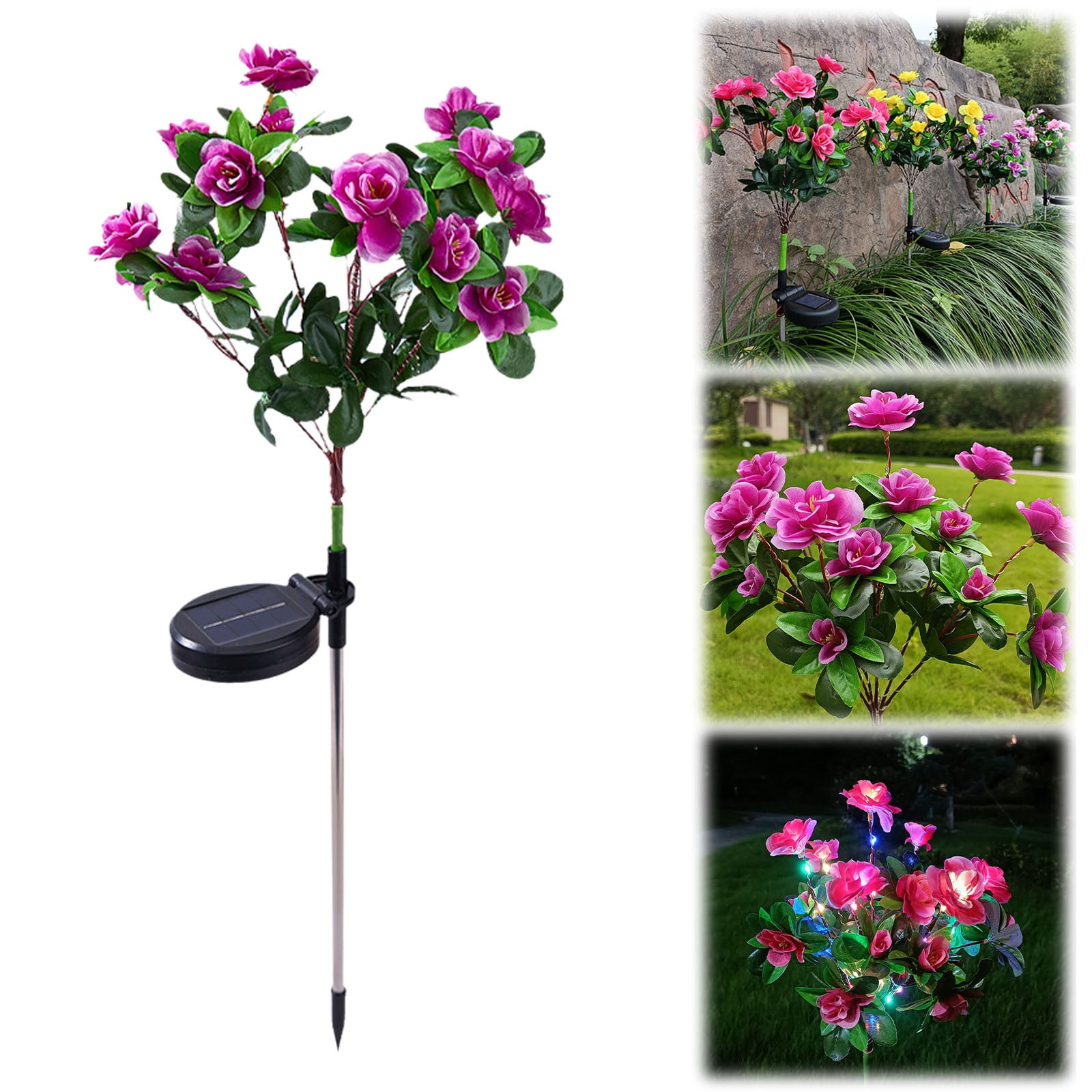 1PC Solar Flower Lights Outdoor,Pink Azalea LED Garden Stake Lamp for ...
