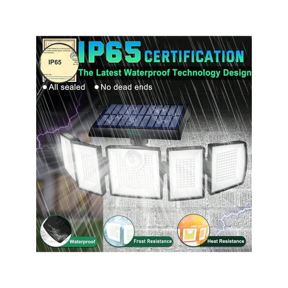 1PC Solar Motion Sensor Light, 300 LEDs & 5 Rotatable Heads for 360 ...