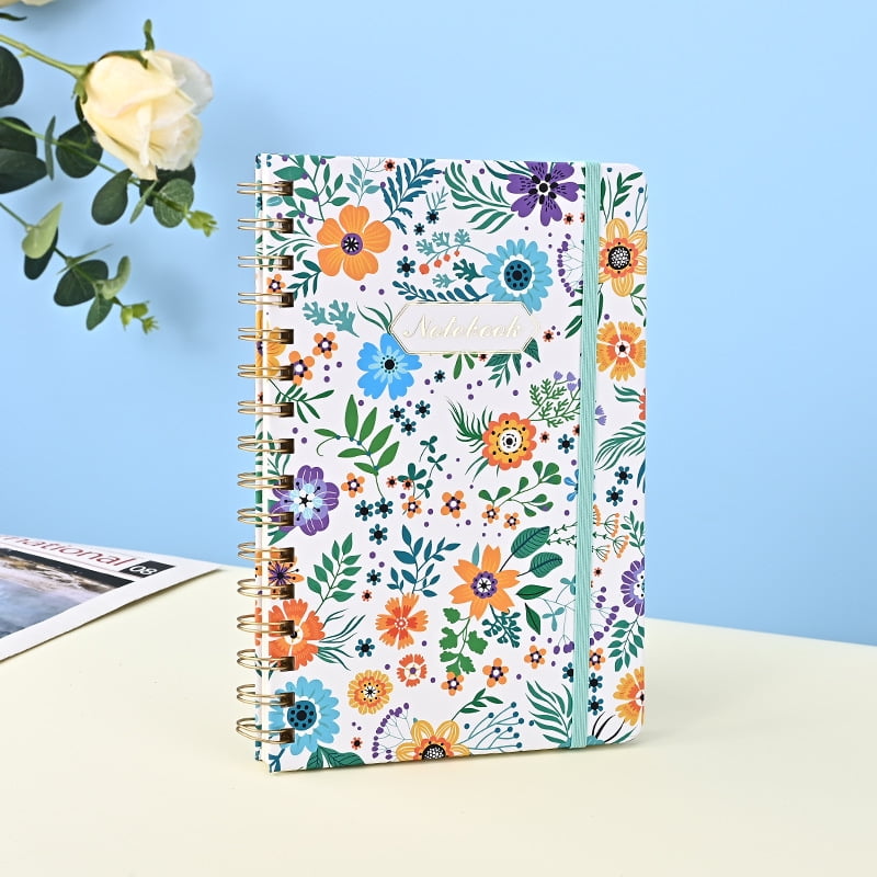 1PC Spiral Notebook, Hardcover Spiral Journal, 5.5 x 8.3 Inches, 160 Pages, Cute Blooming Floral ...