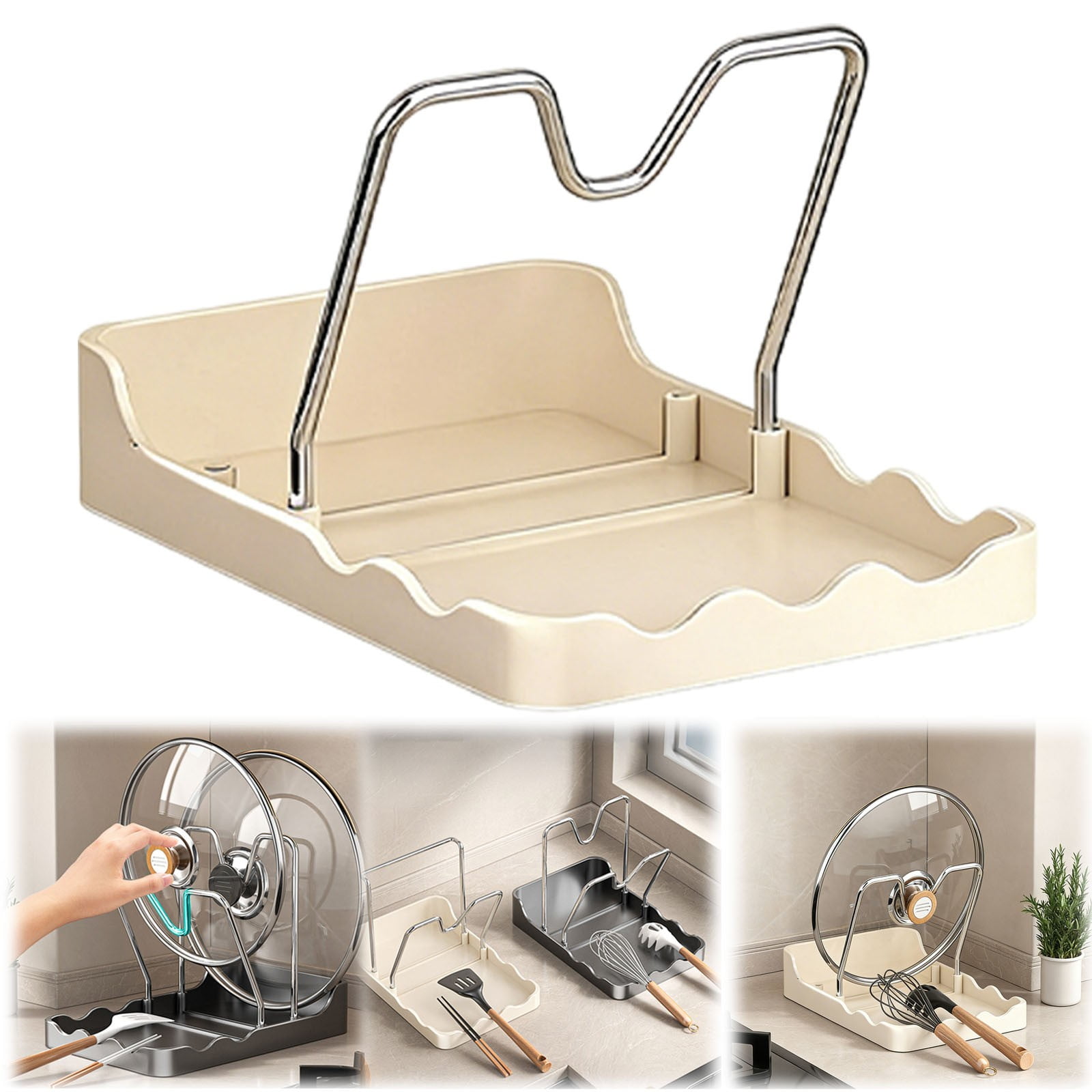 1PC Spoon Rest for Stove Top, Stainless Steel Lid Pot Holder, Utensil ...