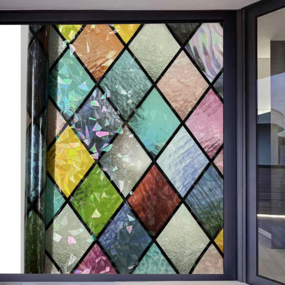 1PC Stained Glass Window Film, Window Privacy Films, Colorful Lattice ...