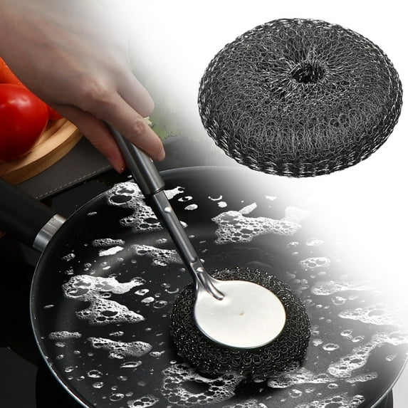 1PC Steel Wool Scrubber Dish Brush with Handle, Deep Cleaning Metal ...