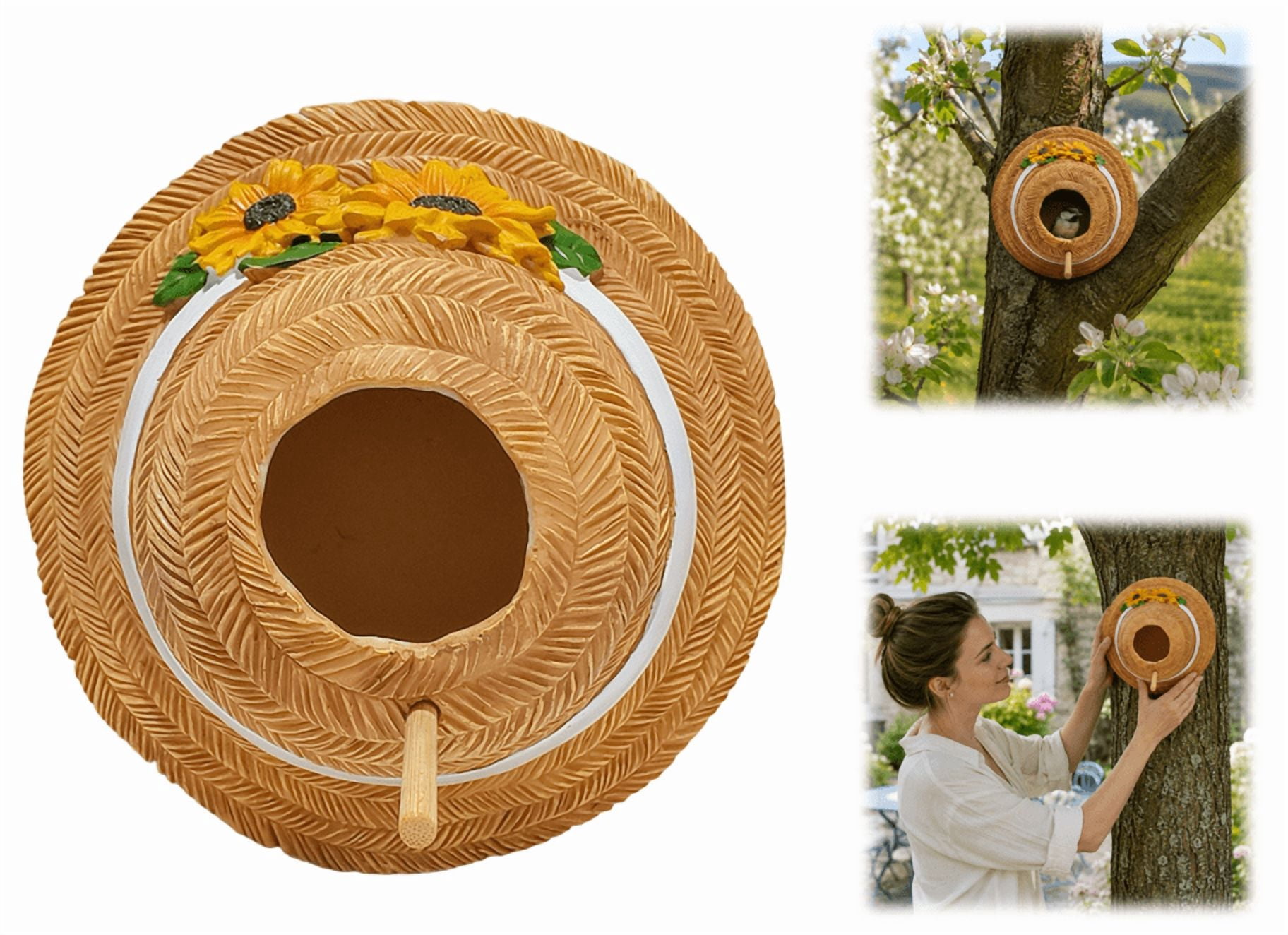 1PC Straw Hat Birdhouse, Resin Straw Hat Shaped Hanging Bird House ...
