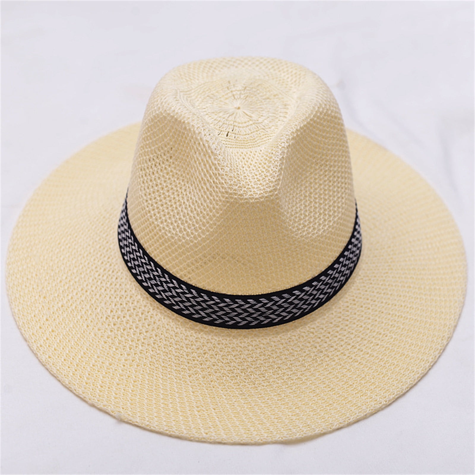 1PC Straw Hat White Straw Fathers Day Men’s Or Women's Hat Summer Sun ...