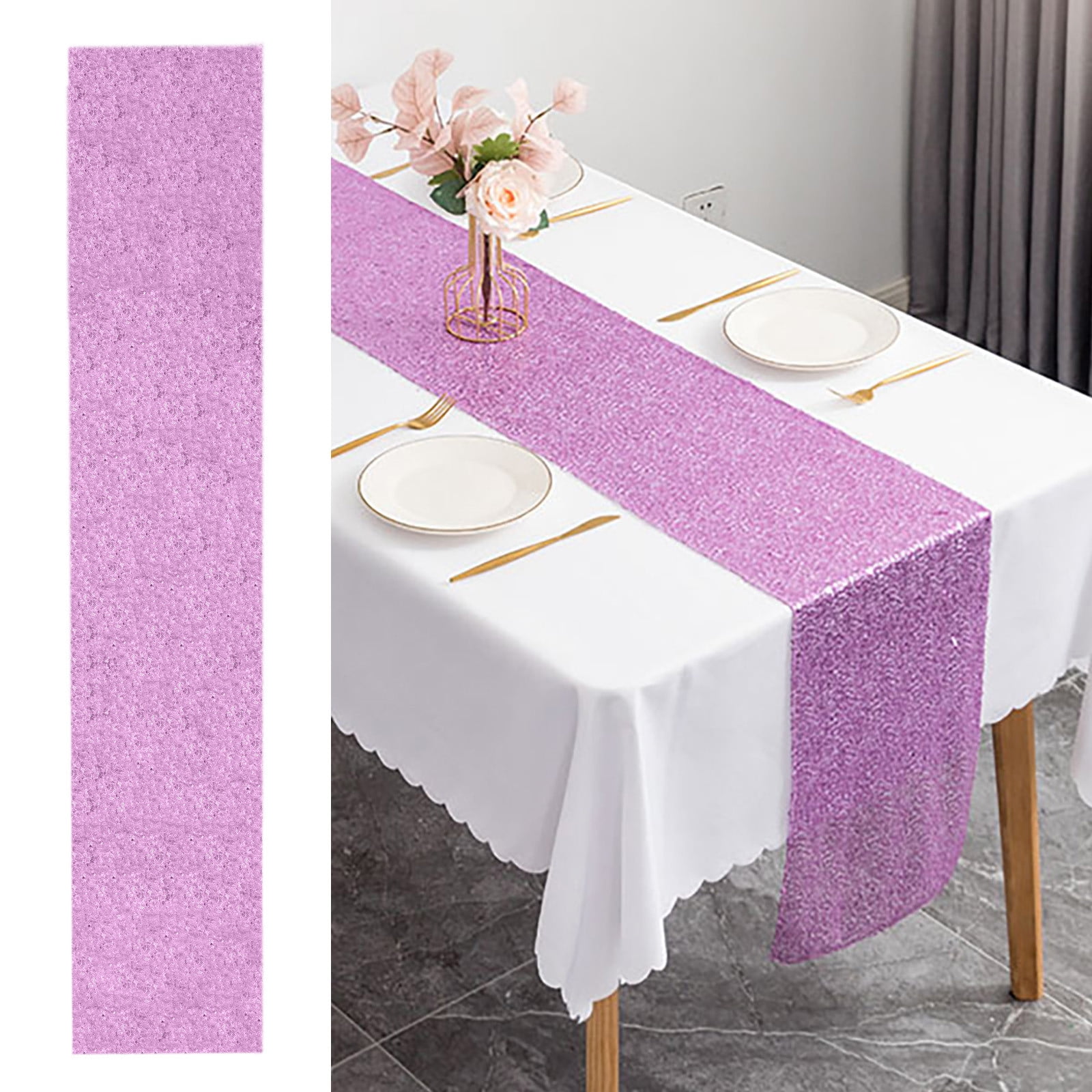 1PC Tablecloth Square Sequin Tablecloth 11.8''X78.7'' Glitter Sequin ...