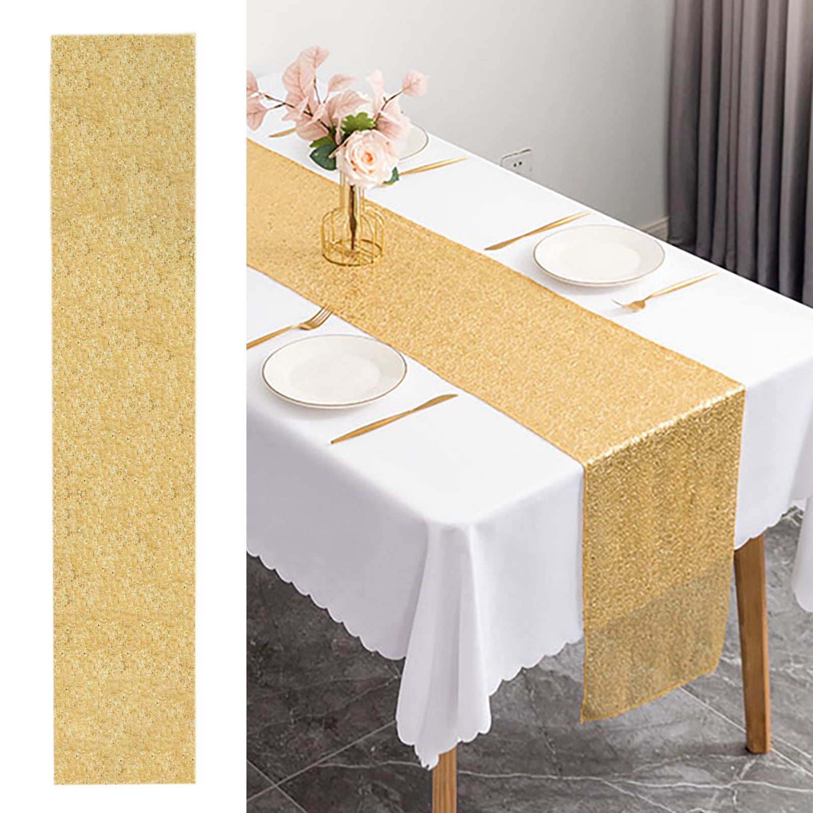 1PC Tablecloth Square Sequin Tablecloth 11.8''X78.7'' Glitter Sequin ...