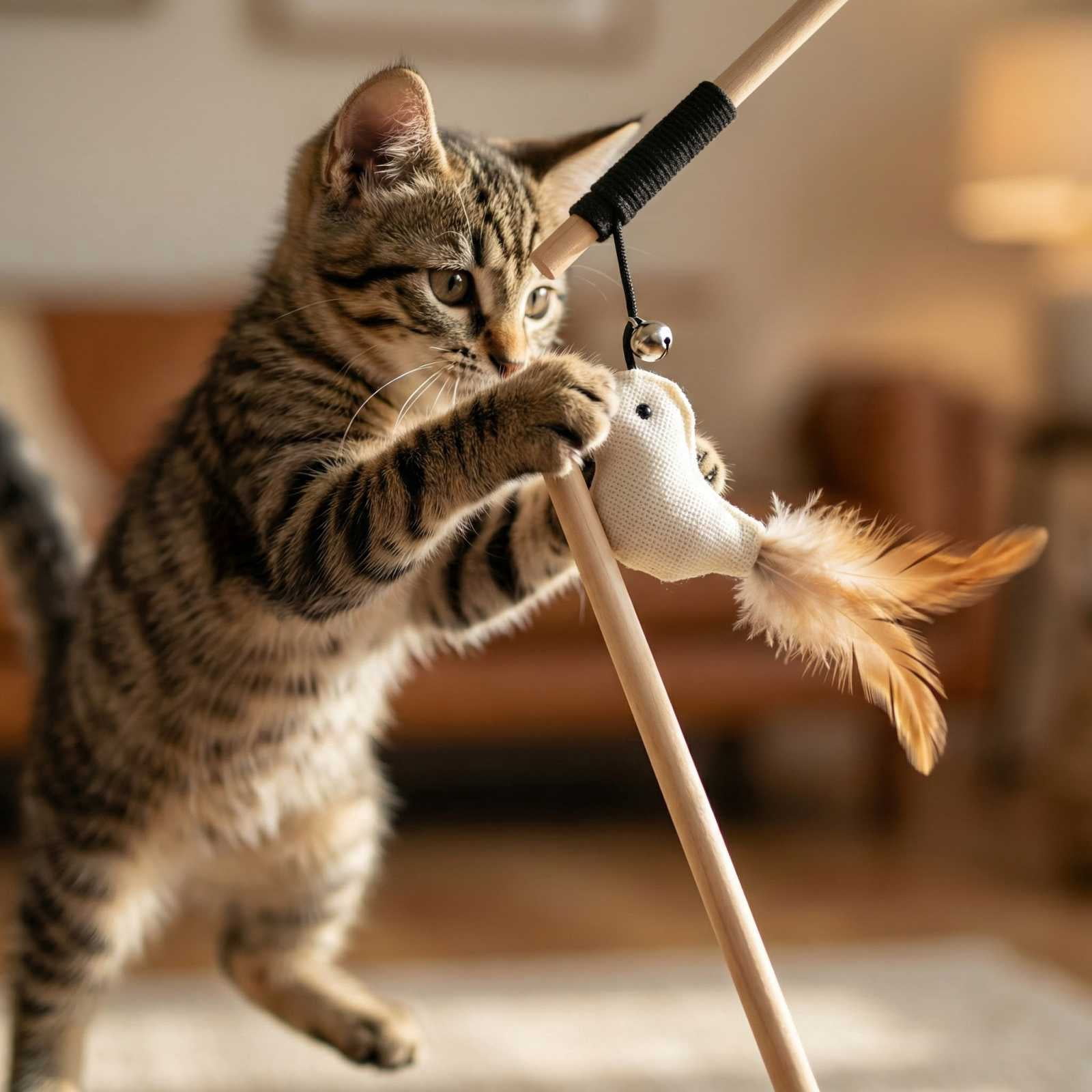 1PC Teaser Toys Kitten Funny Colorful Rod Cat Wand Toys Wood Pet Cat ...
