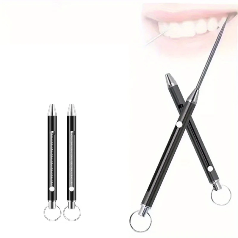 1PC Telescopic toothpick Black titanium alloy Keychain Gift pendant ...
