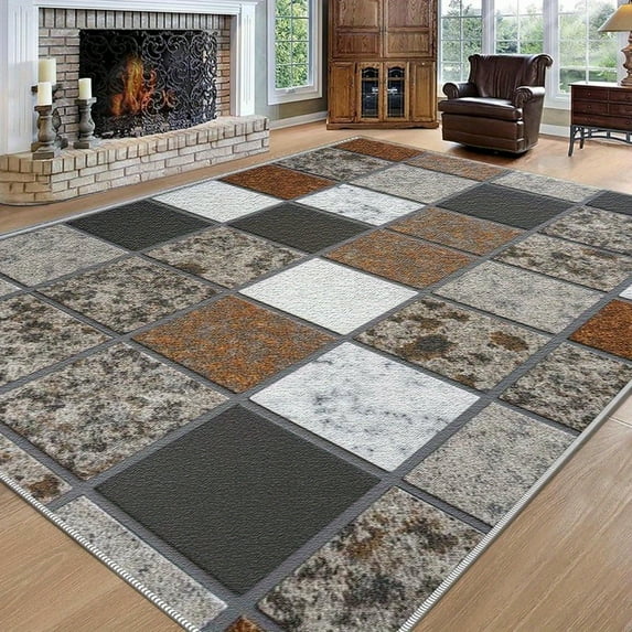 1PC Tiled Pattern Area Rug Local Carpet, Lightweight Washable Easy-to ...