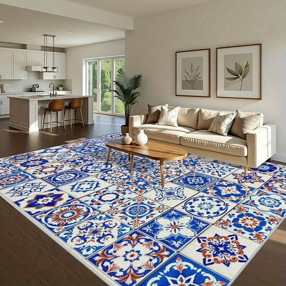 1PC Tiled Pattern Area Rug Local Rug, Lightweight Washable Easy-to-Tidy ...