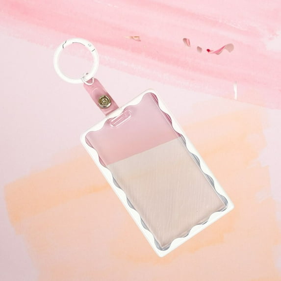 1PC Transparent Card Holder with Keychain Thick Wave White Edge Slide ...
