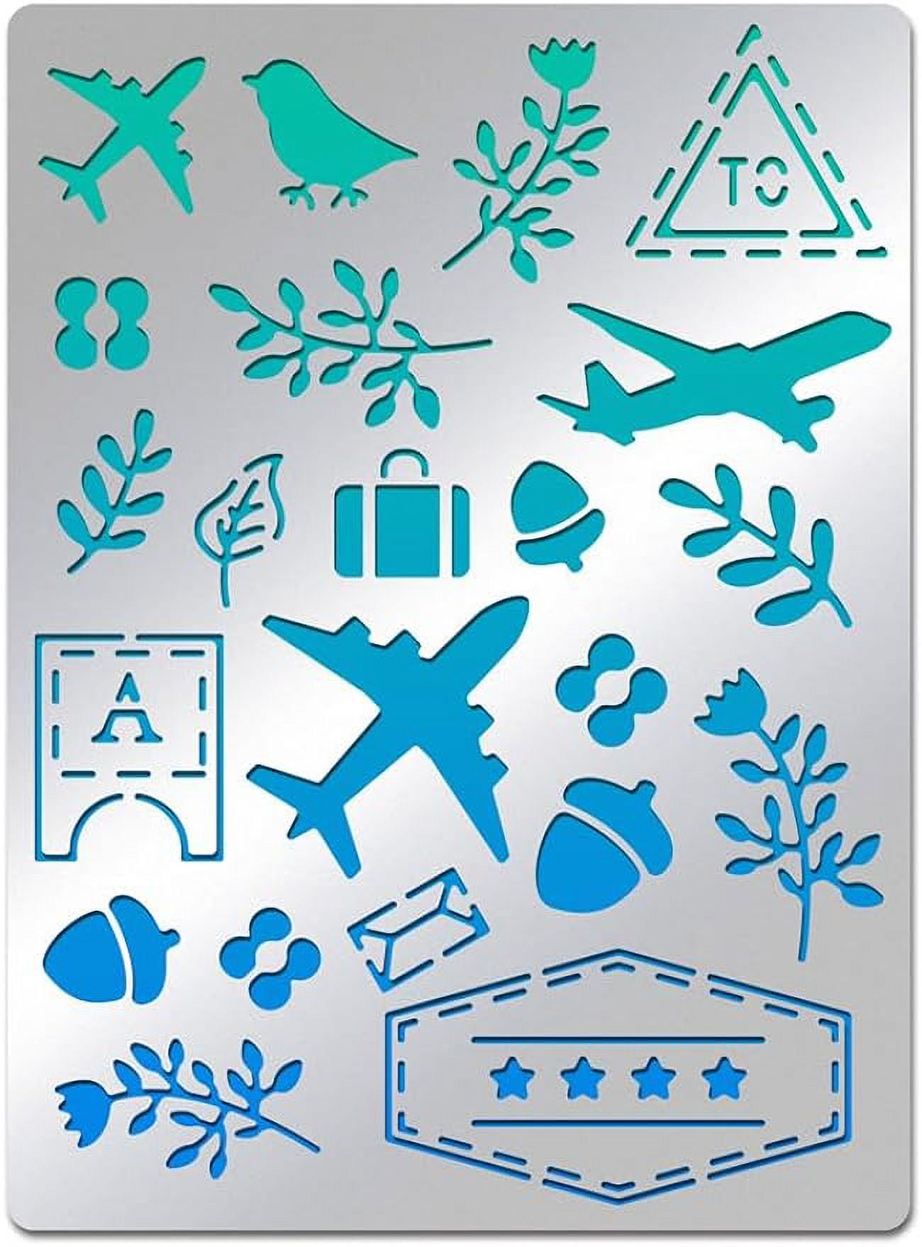 1PC Travel Theme Metal Stencil Plant Plane Luggage Pattern Stencil ...