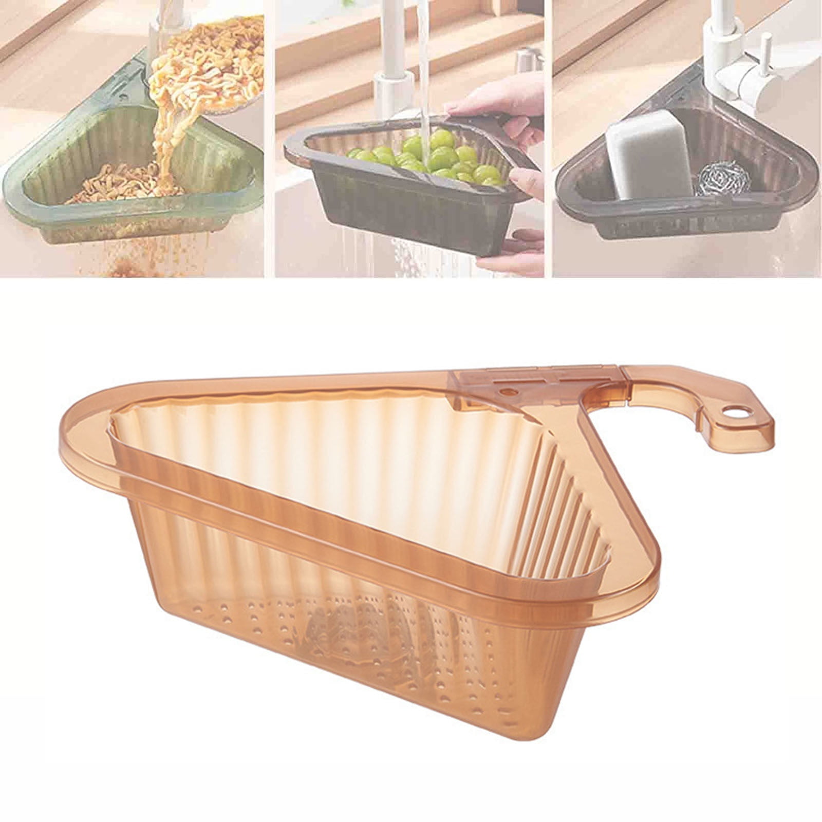 1PC Triangular Drain Basket Sink Storage Rack Retractable Handle Sink ...