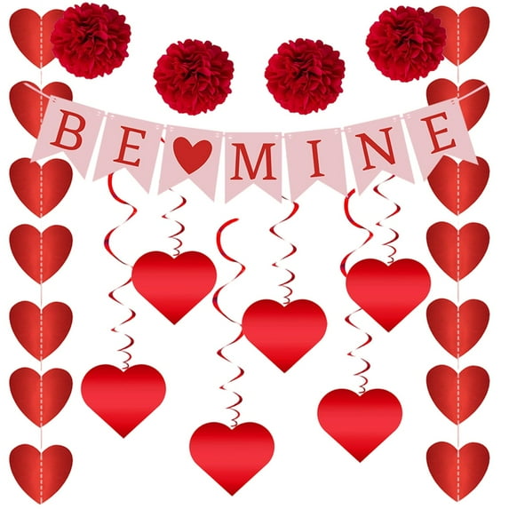 1PC Valentines Decorations, Happy Valentines Banner, Heart Felt Garland ...