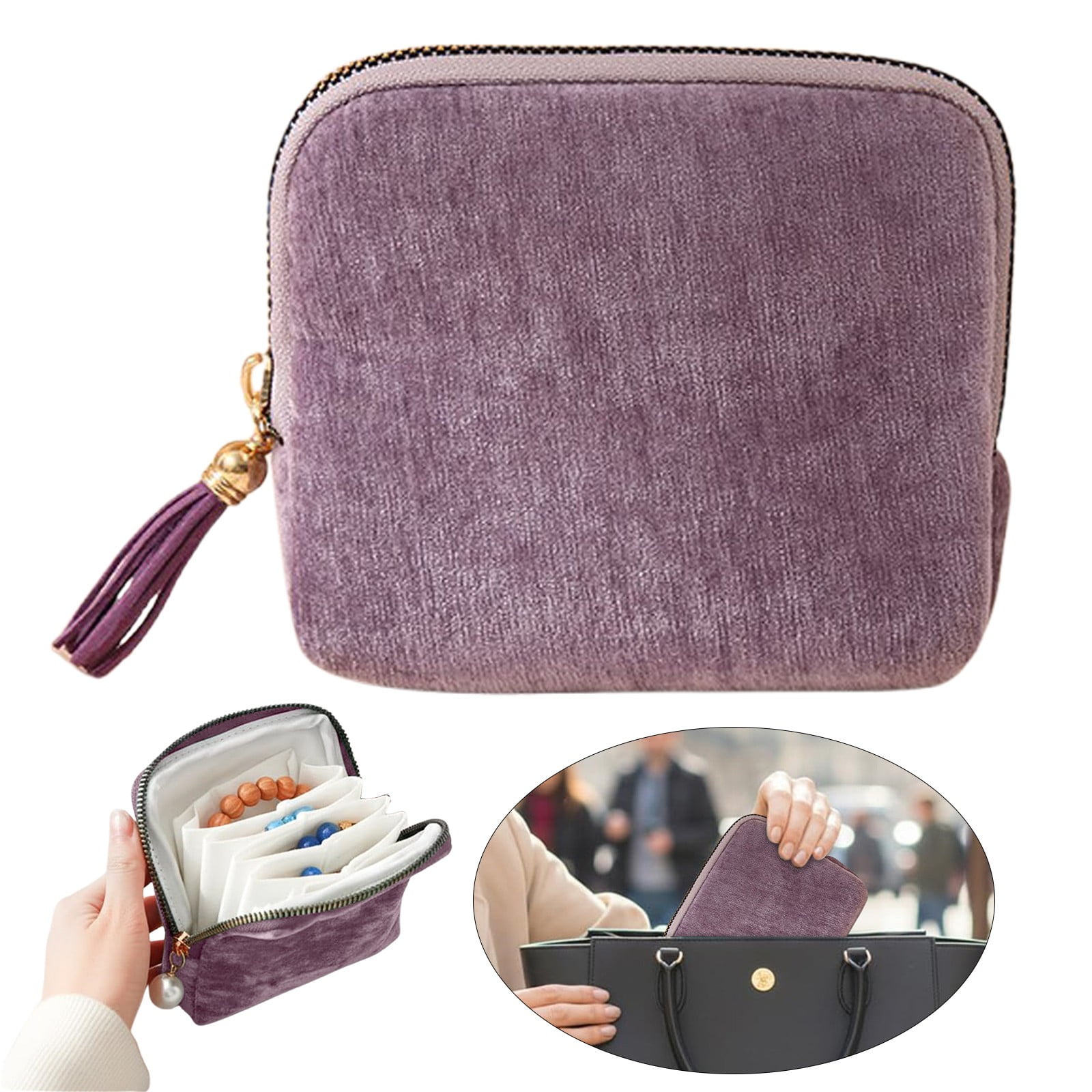 1PC Velvet Travel Jewelry Organizer Bag with Zippered Pockets,Portable ...