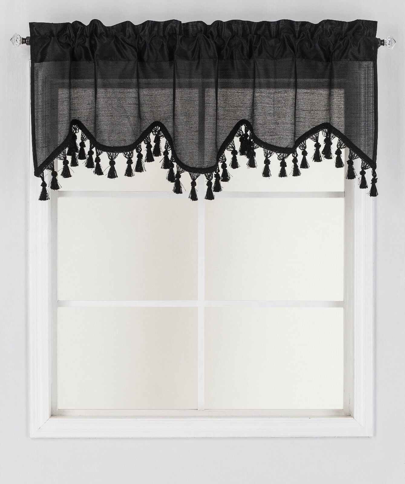 1PC WAVE WATERFALL VALANCE SWAG WINDOW CURTAIN W/TASSEL TRIM CASCADING ...