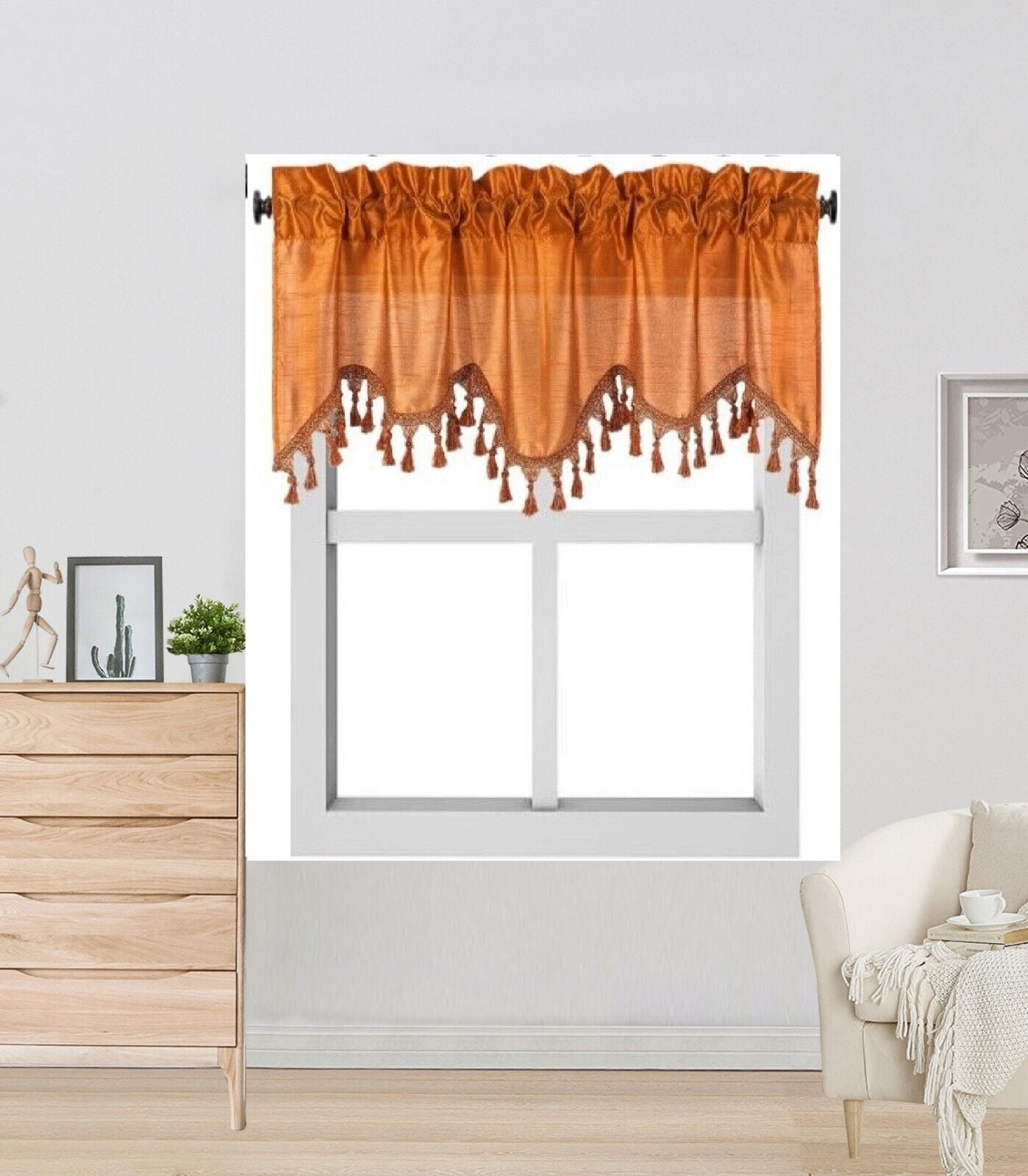 1PC WAVE WATERFALL VALANCE SWAG WINDOW CURTAIN W/TASSEL TRIM CASCADING ...
