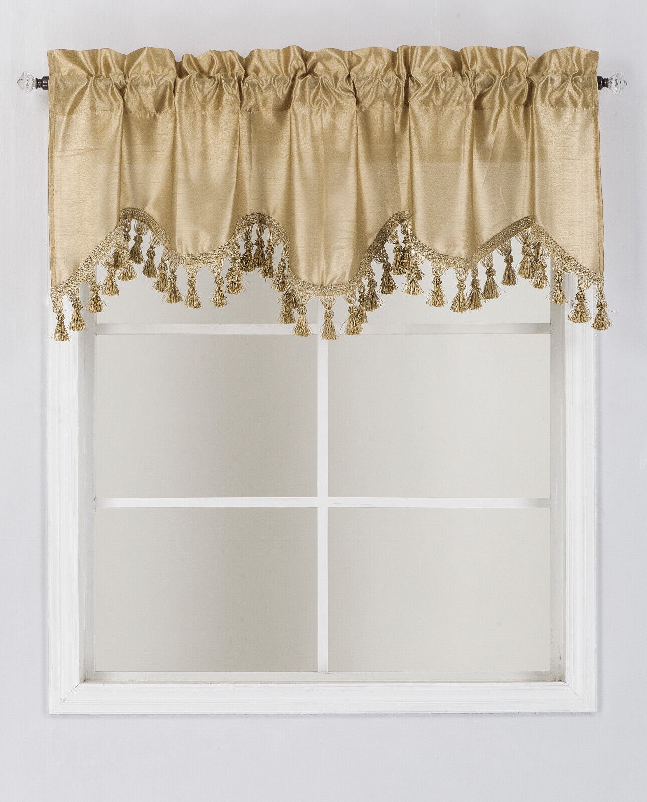 1PC WAVE WATERFALL VALANCE SWAG WINDOW CURTAIN W/TASSEL TRIM CASCADING ...
