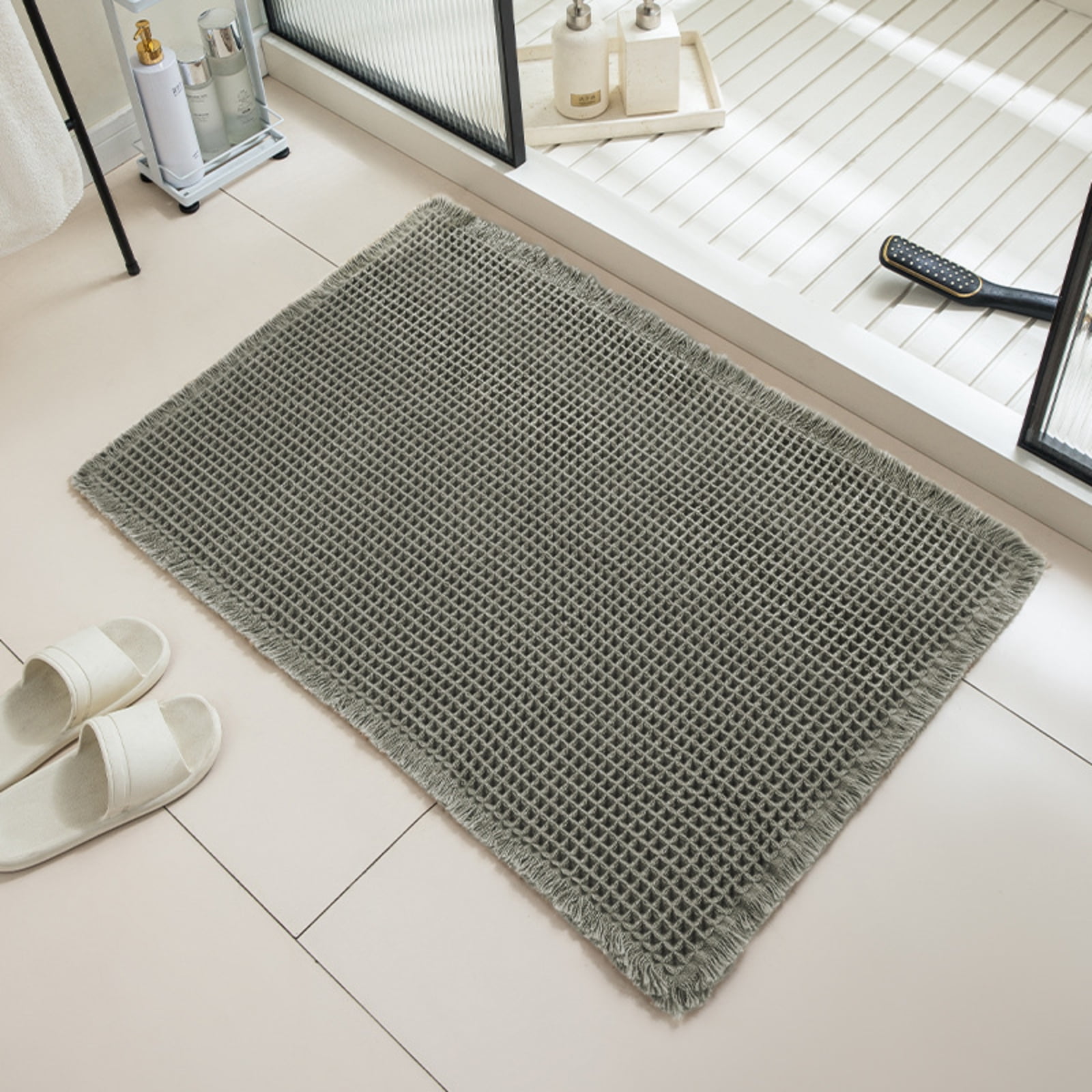 1PC Waffle Bath Mat for Bathroom Tub, Black Boho Non Slip Dry Fast ...