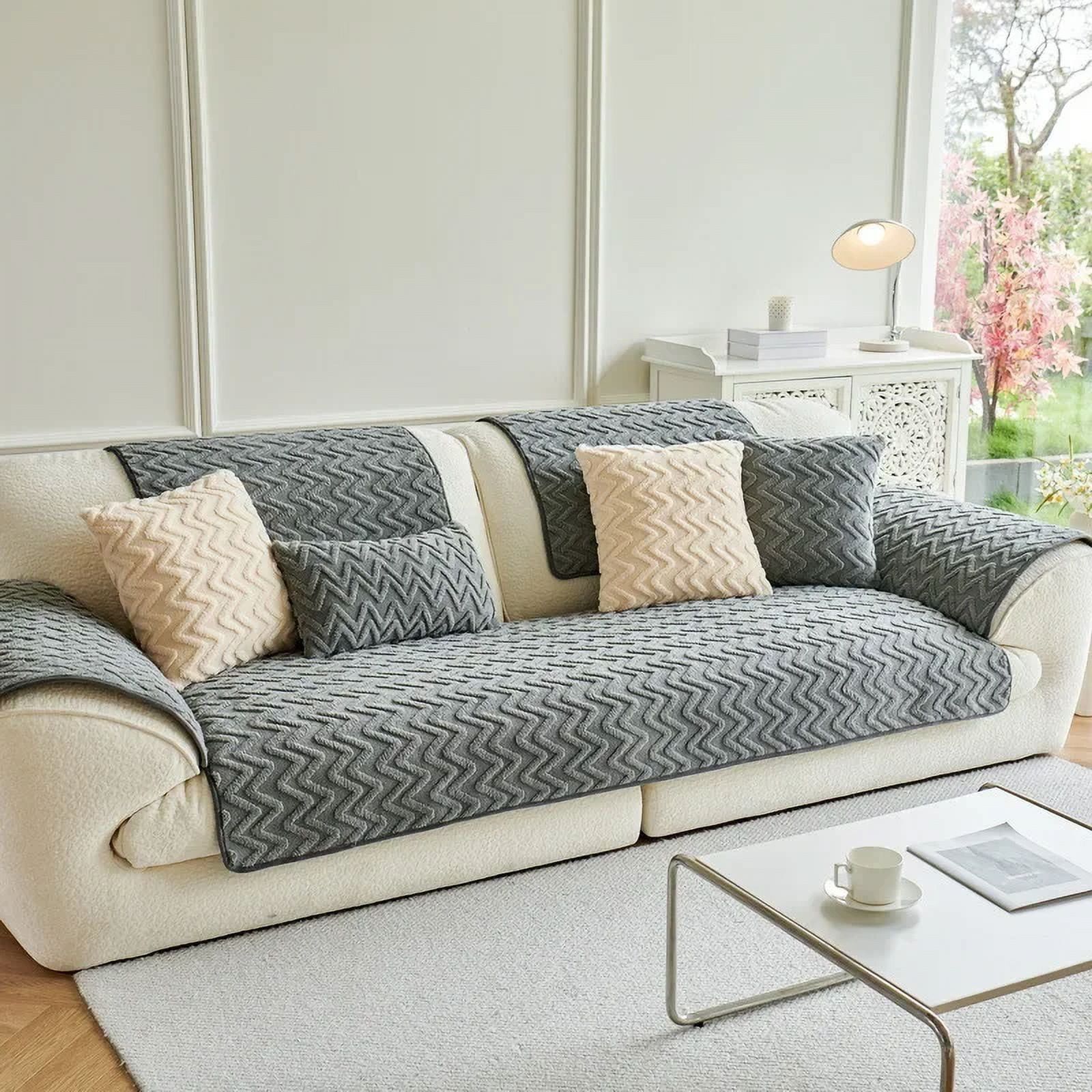 1PC Wave Pattern Thicken Plush Sofa Cushion Luxury Sofa Mat Solid Color ...