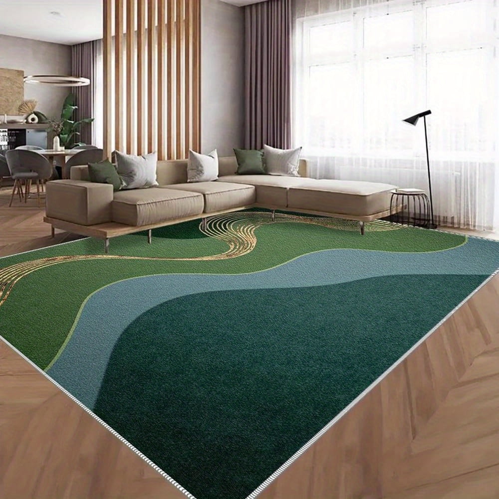 1PC Wavy Green and Blue Area Carpet Local Carpet, Lightweight Washable ...