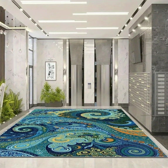 1PC Wavy Line Pattern Area Rug Local Carpet, Lightweight Washable Easy ...