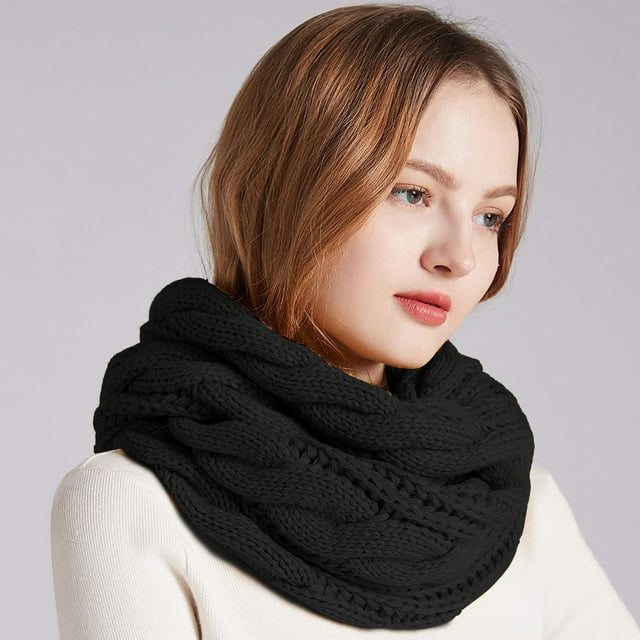 1PC Women'S Scarf Black Acrylic Scarf Loop Padded Scarf Bib Woolen Winter Knit Warmth Circle ...