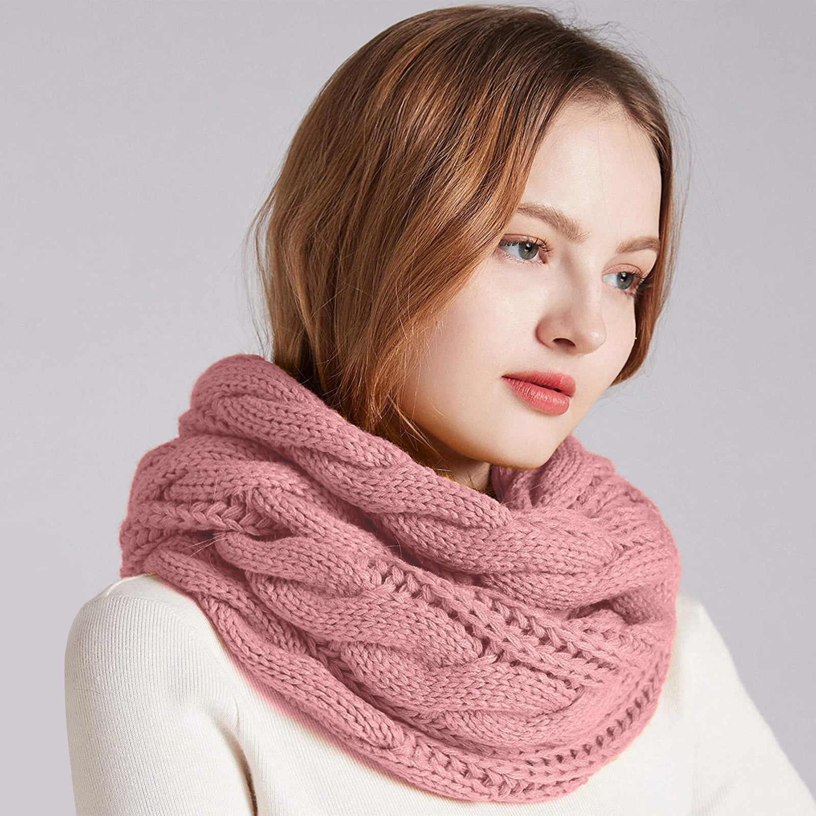 1PC Women'S Scarf Pink Acrylic Scarf Loop Padded Scarf Bib Woolen ...