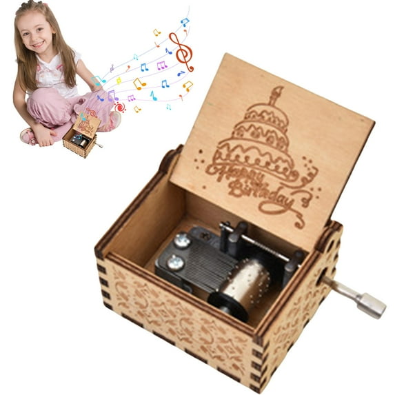 1PC Wooden Hand Cranked Music Box Antique Retro Compact Melody Box ...
