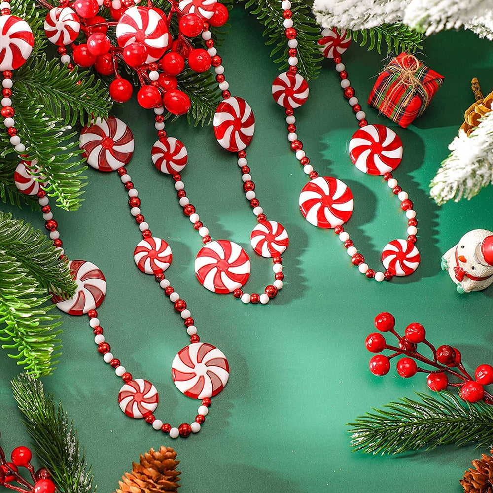 1PC/lot Christmas Candy Garland,8Ft Christmas Red White Lollipop String ...