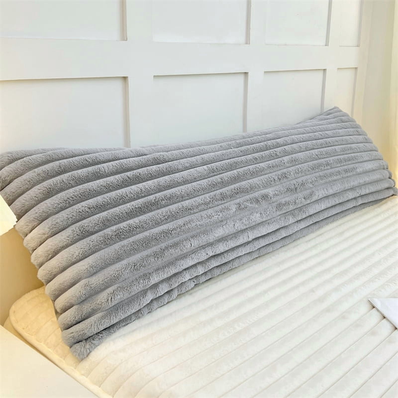 1PC solid color striped plush pillowcase, extended single and double ...