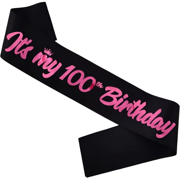 1PCS 100th Birthday Sash, Black Satin Sash with Pink Foil Lettering, It ...