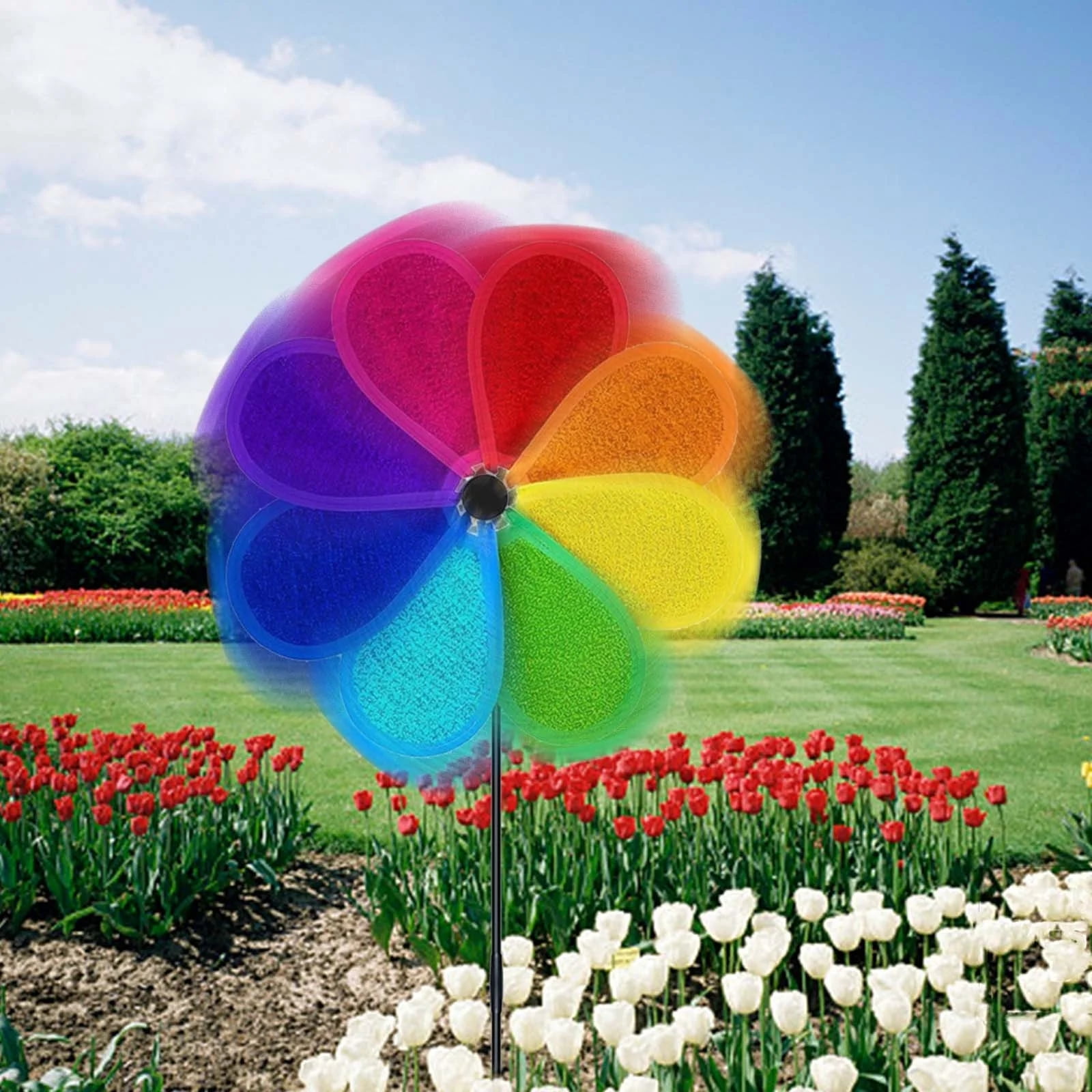 1PCS 11.8 inch Flower Wind Spinner Sparkly Lawn Pinwheel,Colorful ...