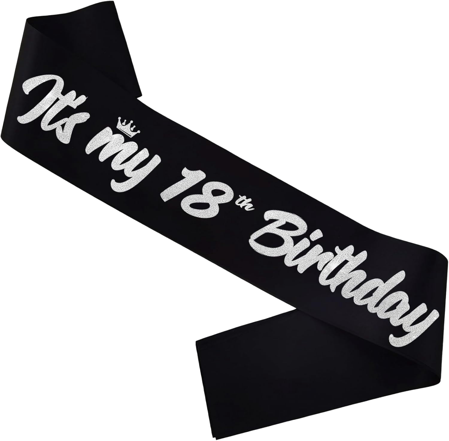 1PCS 18th Birthday Sash, Black Satin Sash with Silver Glitter Lettering ...