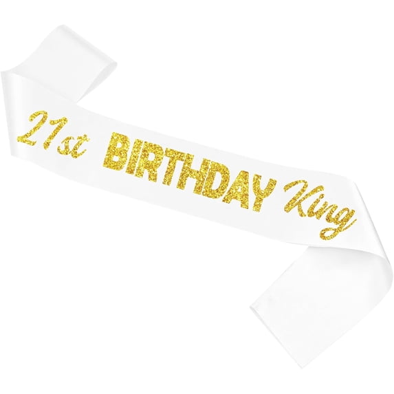 1PCS 21st Birthday King Sash, White Satin Sash with Gold Glitter ...