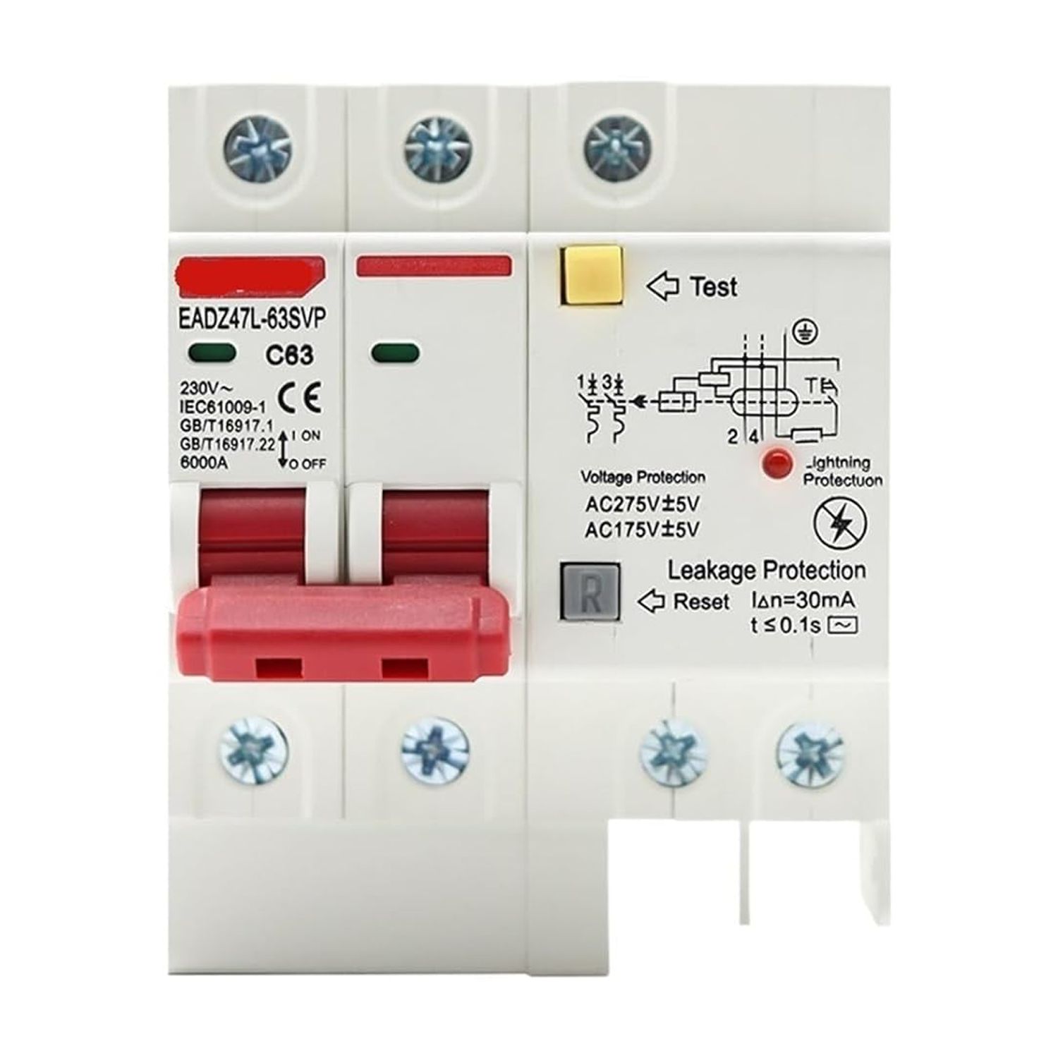 1PCS 230V 2P SPD Leakage Circuit Breaker with Overload and overvoltage ...