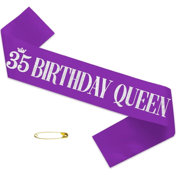 1PCS 35th Birthday Queen Sash, Purple Satin Sash with Silver Glitter ...